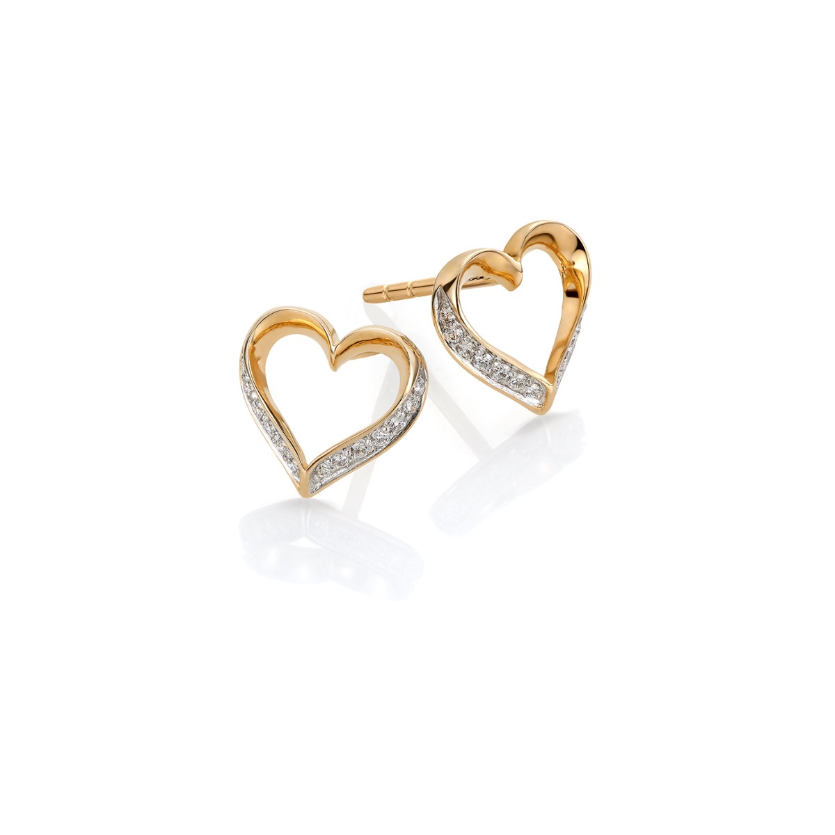 Diamantøredobber med hjerteform i gult gull | Bjørklund